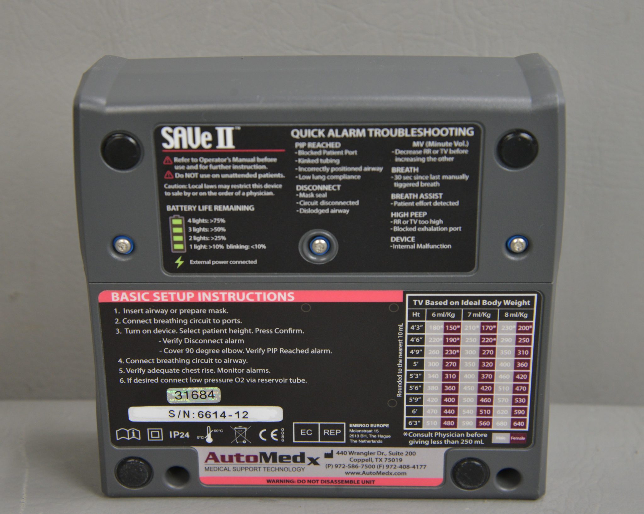 AutoMedx SAVe II Simplified Automated Ventilator w/ Case & Accessories ...
