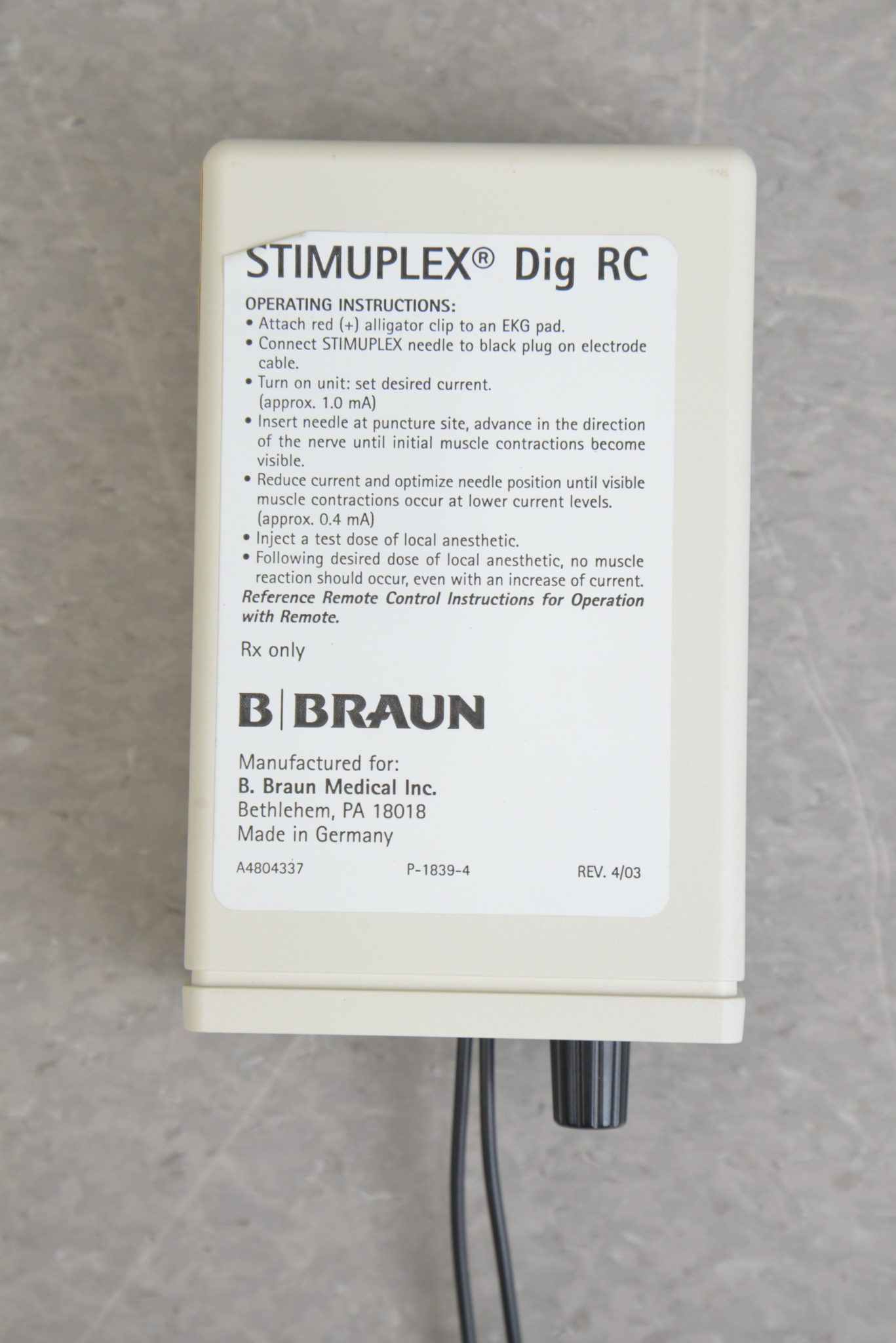 B Braun Stimuplex Dig RC Nerve Stimulators 4891996B – Rhino Trade LLC