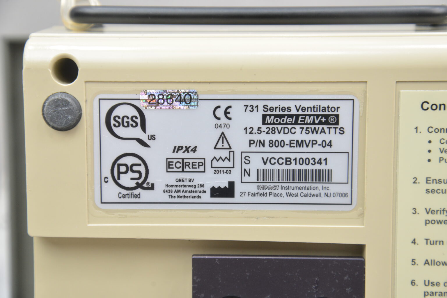 ZOLL EMV+ 731 Series 800-EMVP-04 Ventilator – Rhino Trade LLC