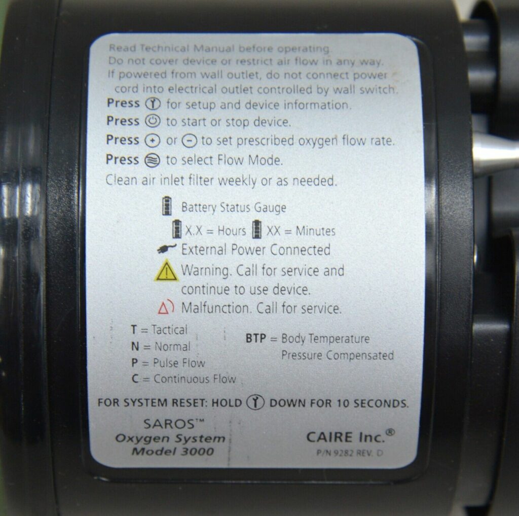 CAIRE SeQual SAROS 3000 Oxygen System Military Field Portable W ...