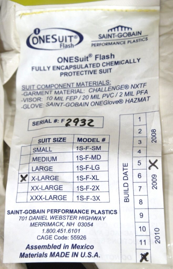 ONESuit Flash Protective Hazmat Suit NFPA 1901,2005 ed X-Large Saint ...