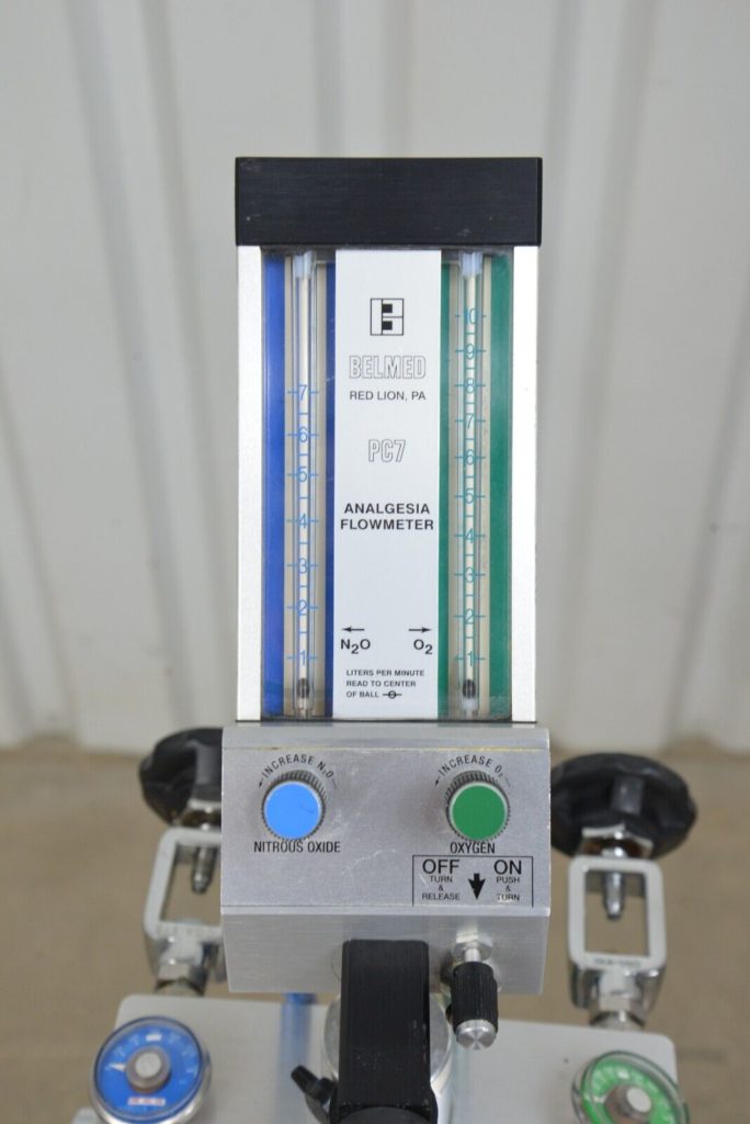 Belmed PC7 Analgesia Flowmeter Model 5000 Dental 4 yoke mobile stand ...