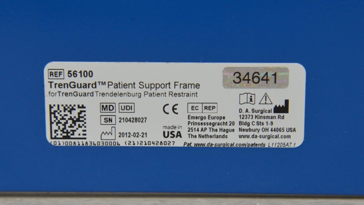 D.A Surgical TrenGuard Trendelenburg Patient Restraint Frame W/ 450 ...
