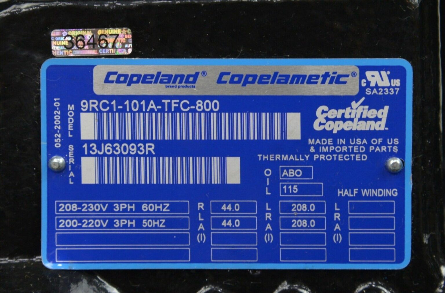 Copeland 9RC1-101A-TFC-800 Refrigeration Compressor 3PH 208/230V – Rhino Trade LLC