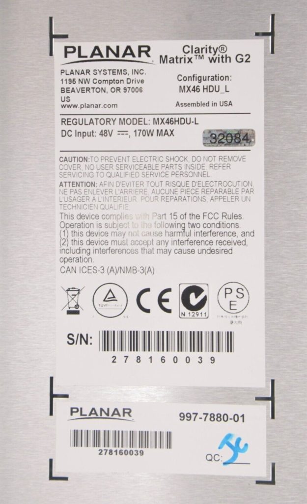 Planar MX46HDU-L LCD Display Planar Clarity Matrix with G2 – Rhino ...