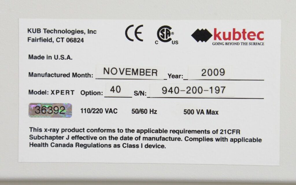 Kubtec XPERT 40 Specimen Radiography System (2009) – Rhino Trade LLC