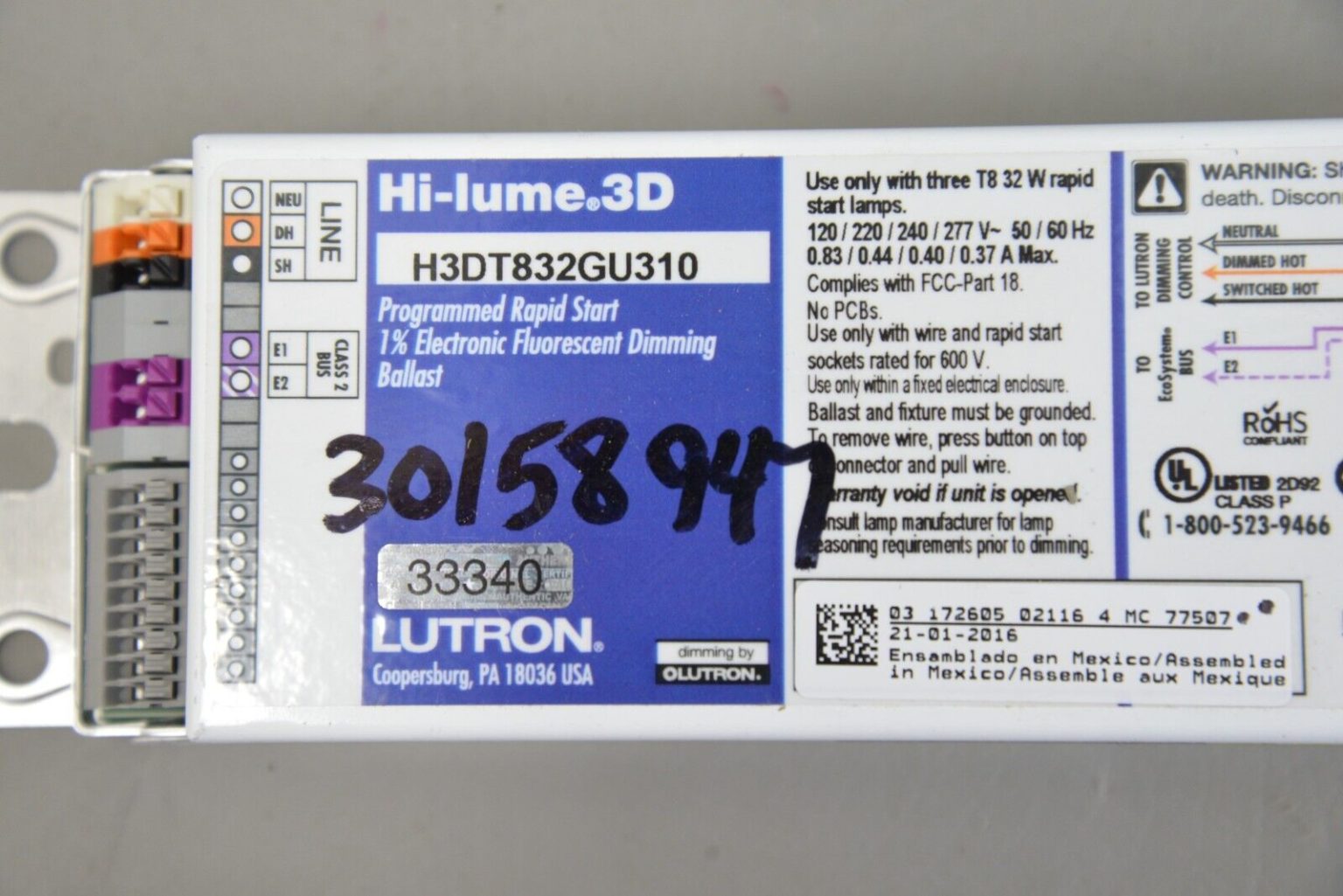 Lot of 4 Lutron Hi-Lume 3D H3DT832GU310 Electronic Fluorescent Dimming ...