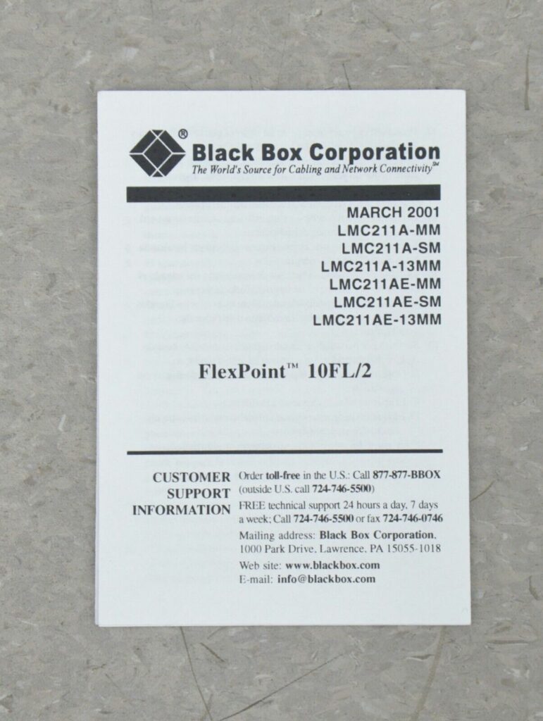 Black Box FlexPoint 10FL/2 Fiber to Coax Converter LMC211A-MM 9V DC ...