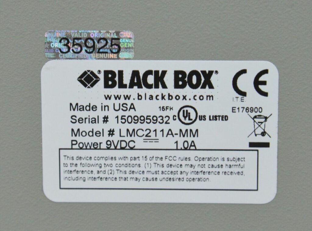 Black Box FlexPoint 10FL/2 Fiber to Coax Converter LMC211A-MM 9V DC ...