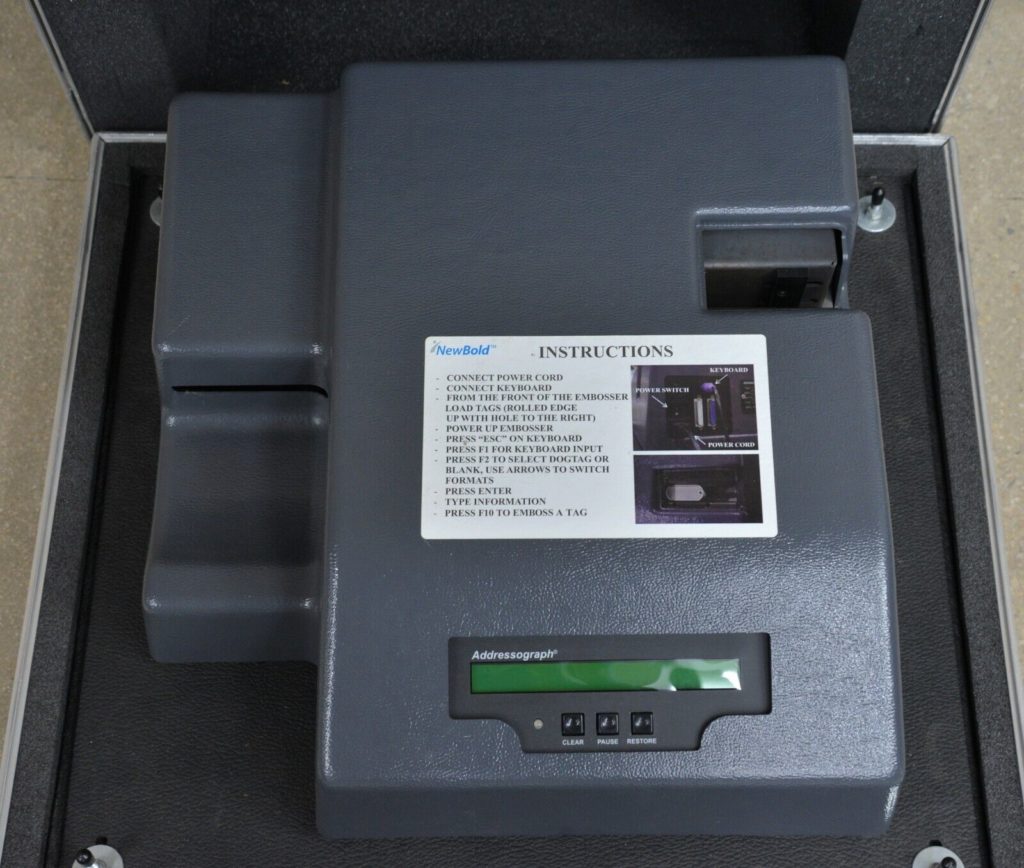 NewBold 320 Addressograph Electric Dog Tag Embosser V1.47 w/ Case ...